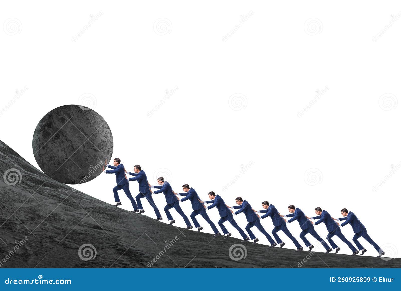 Team of People Pushing Stone Uphill Stock Image - Image of goal ...