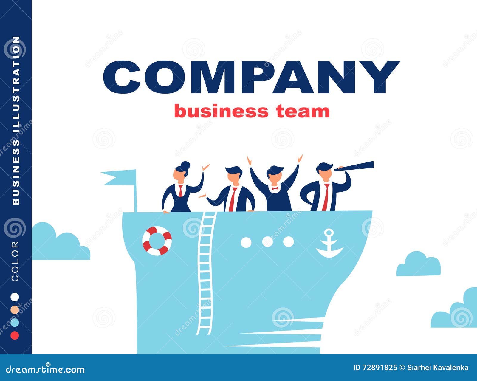 Team of People Sailing on Ship at Sea. Stock Vector - Illustration of ...