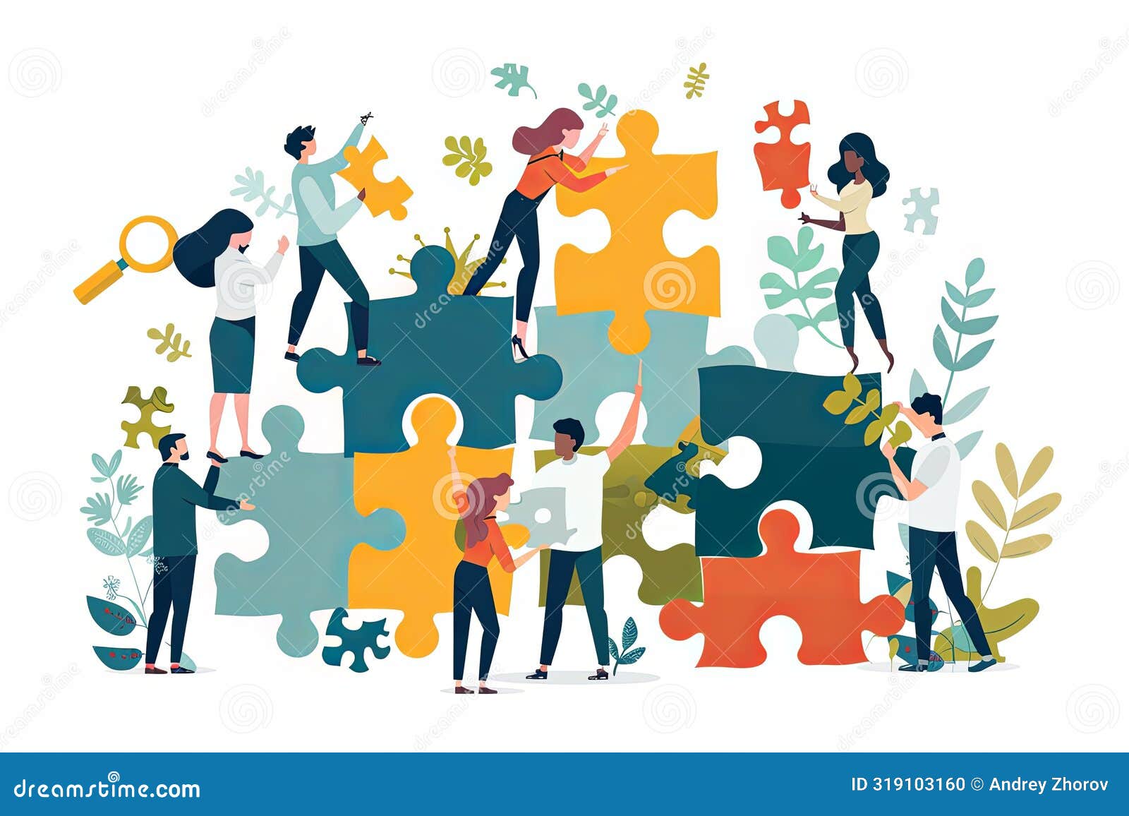 A Team of People Standing Together on a Completed Puzzle, Symbolizing ...