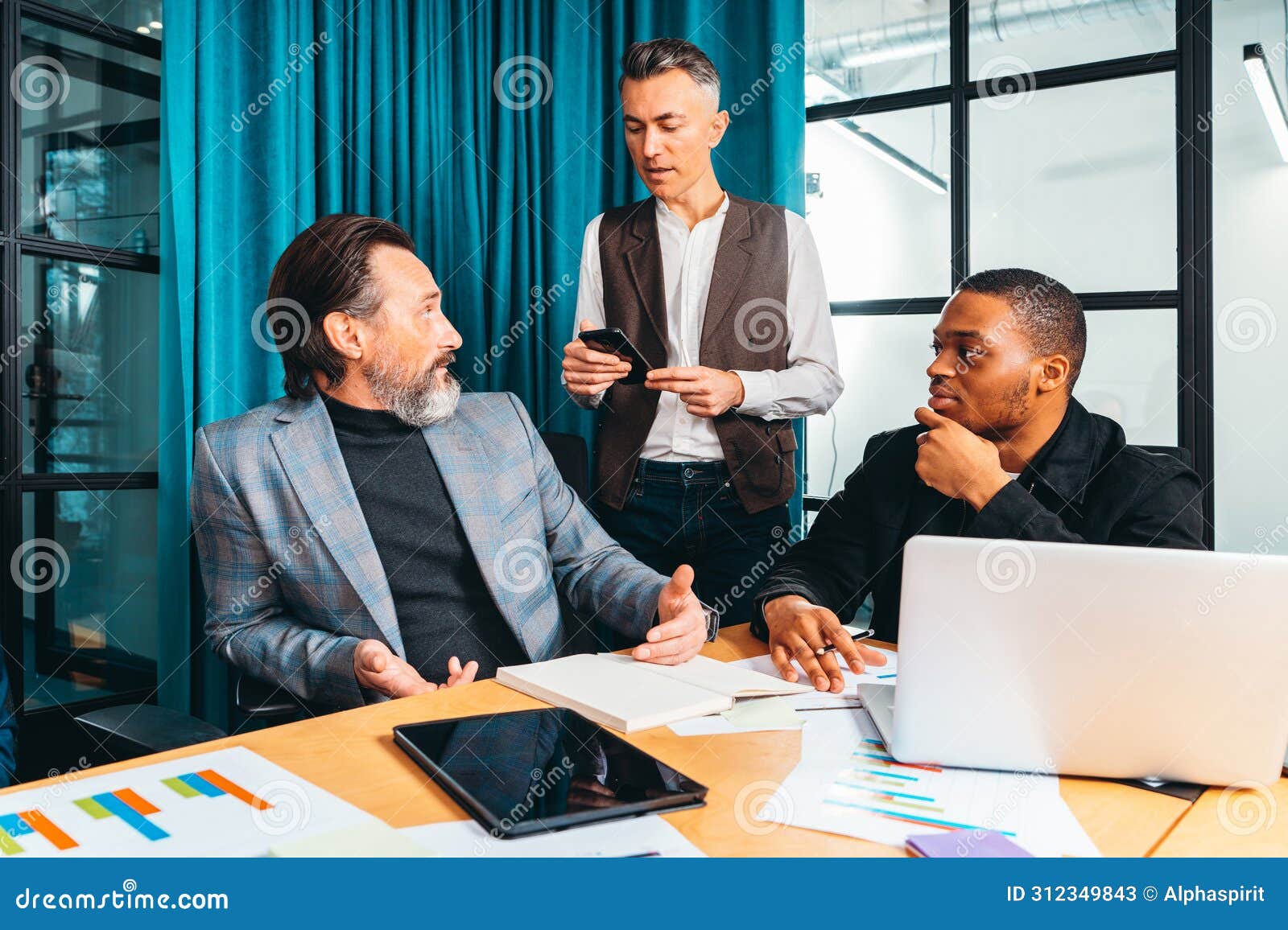 Team of People Work Together on Company Statistics in Office Stock ...