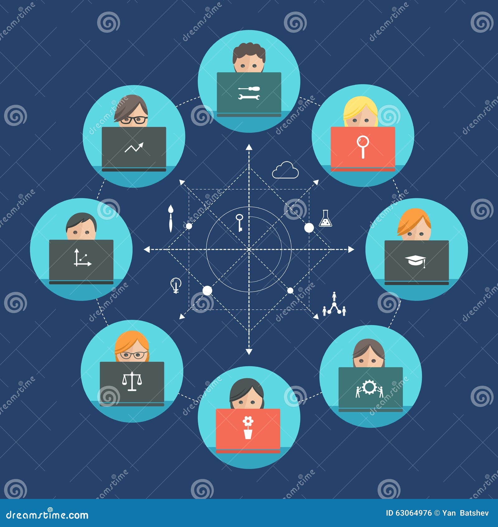 Team of People Working on Laptops. Team Roles and Teamwork Concept ...