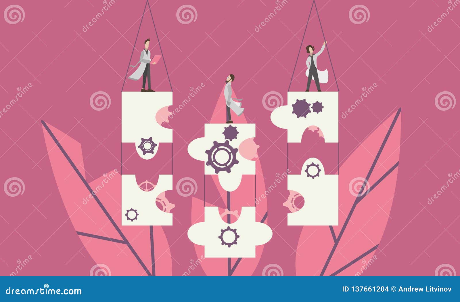A Team of People Working Together, Holding Up Puzzle Pieces As a ...