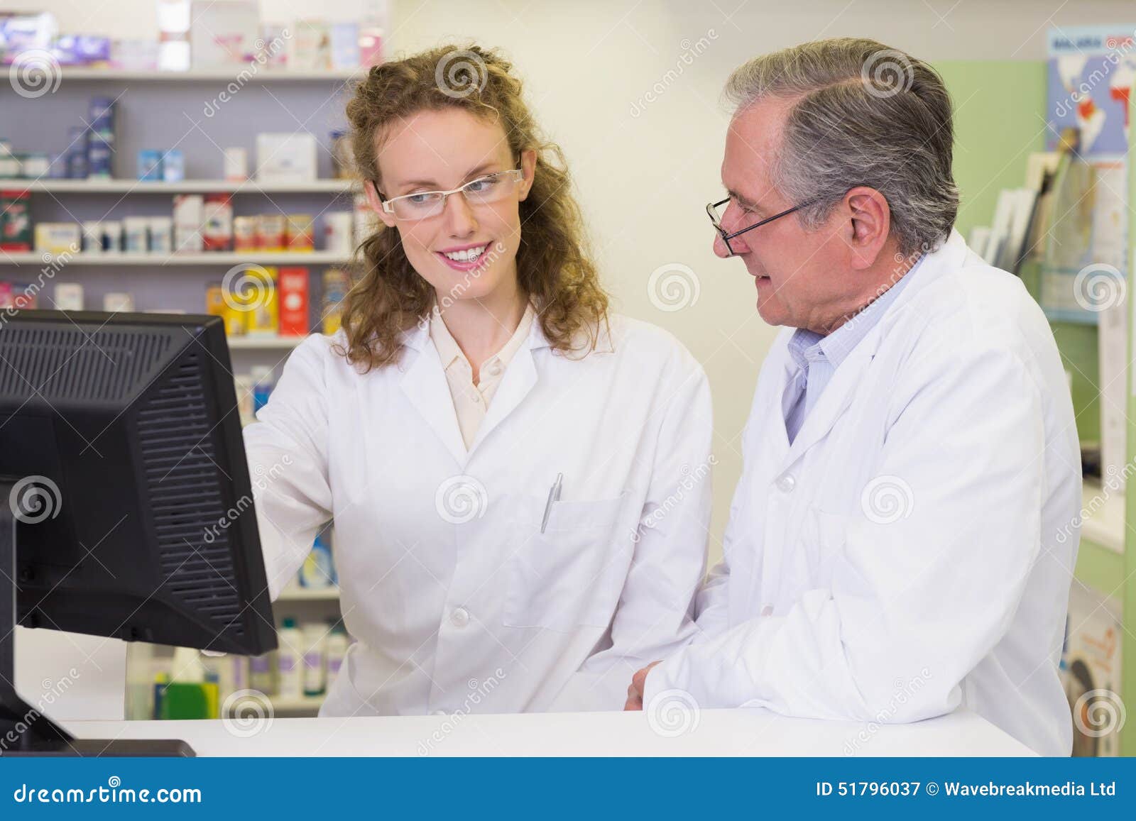 Team of Pharmacists Using Computer Stock Image - Image of monitor ...