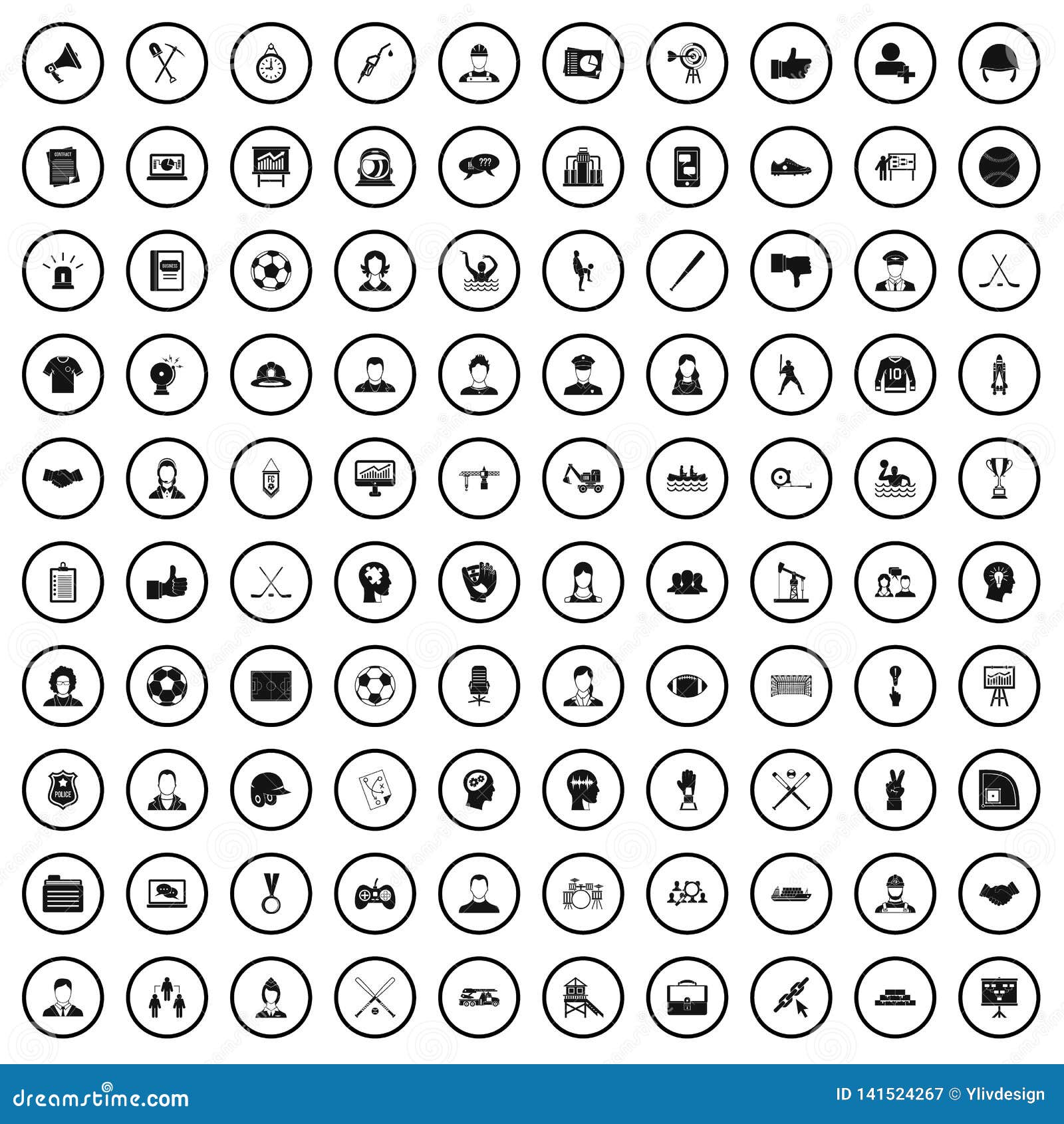 100 Team Player Icons Set, Simple Style Stock Vector - Illustration of ...