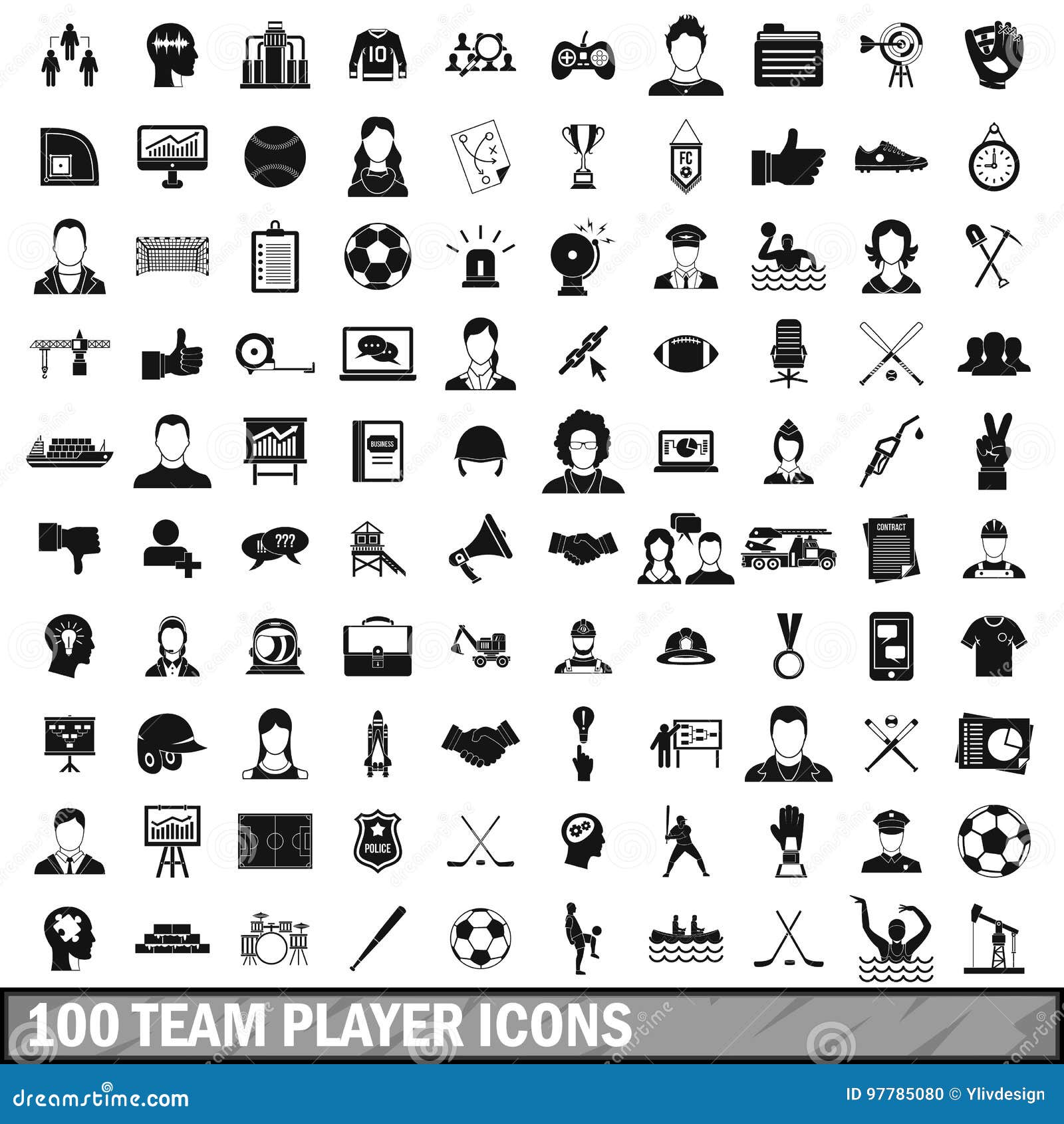 100 Team Player Icons Set, Simple Style Stock Vector - Illustration of ...
