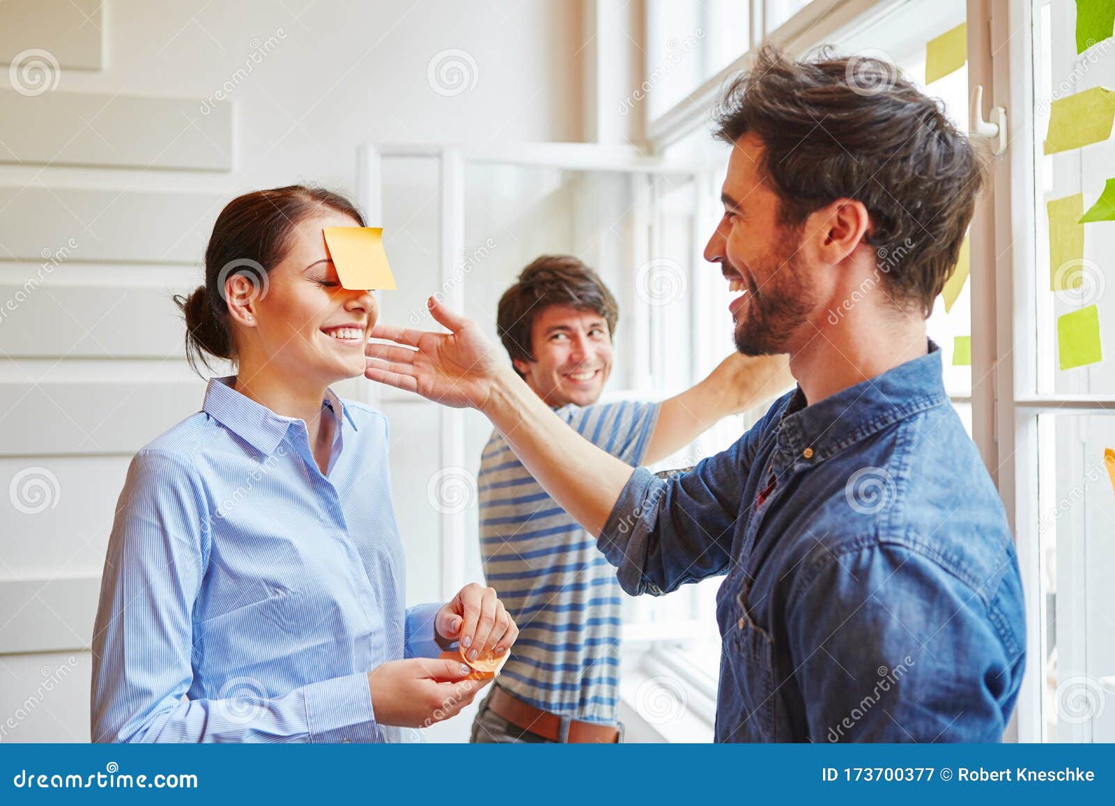 Team Plays Guessing Game for Team Building Stock Image - Image of note ...