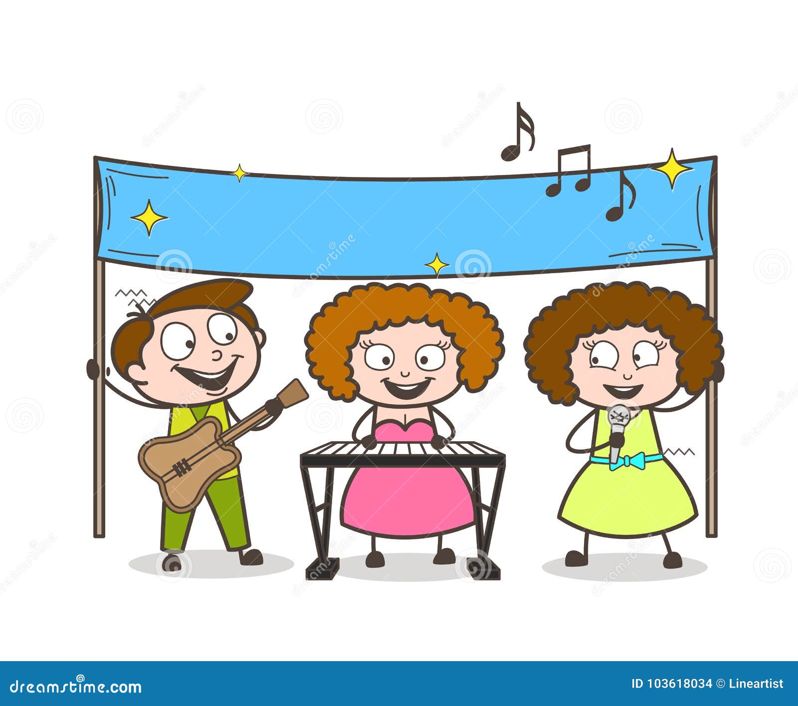 Team of Pop-Singers Singing in Event Vector Illustration Stock ...