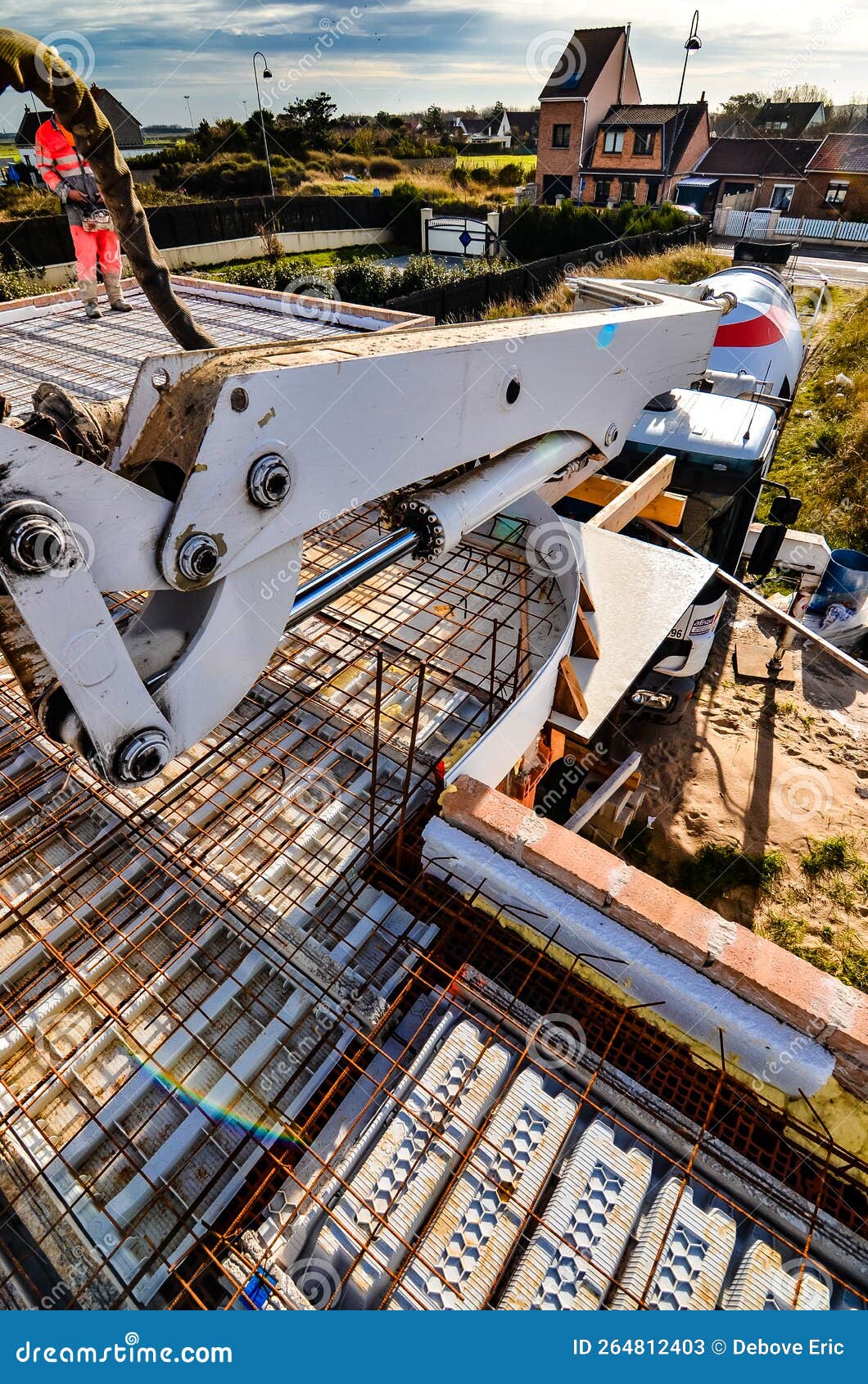 Team Pouring a Concrete Screed on a Construction Site of a Detached ...