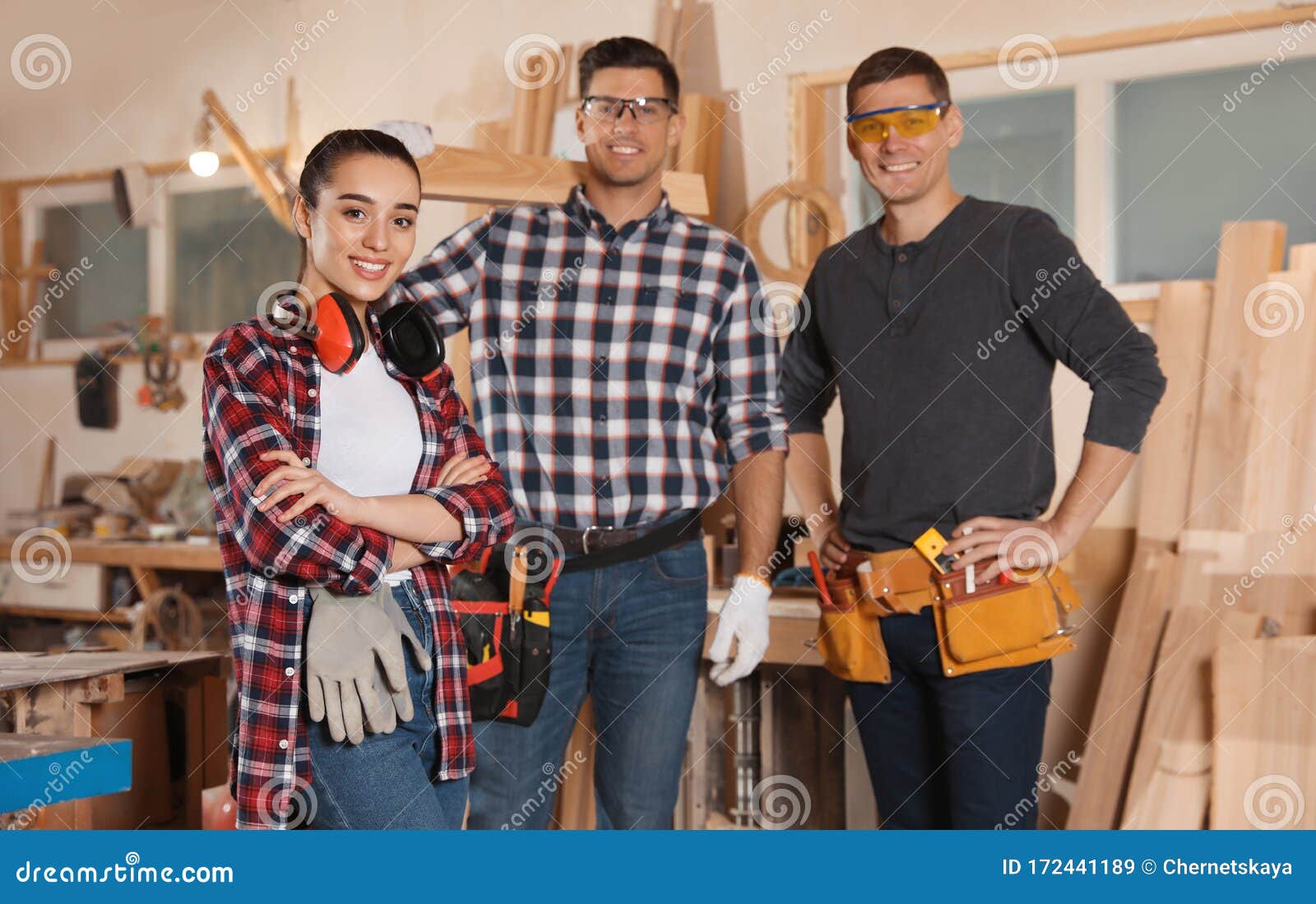 Team of Professional Carpenters in Workshop Stock Image - Image of ...
