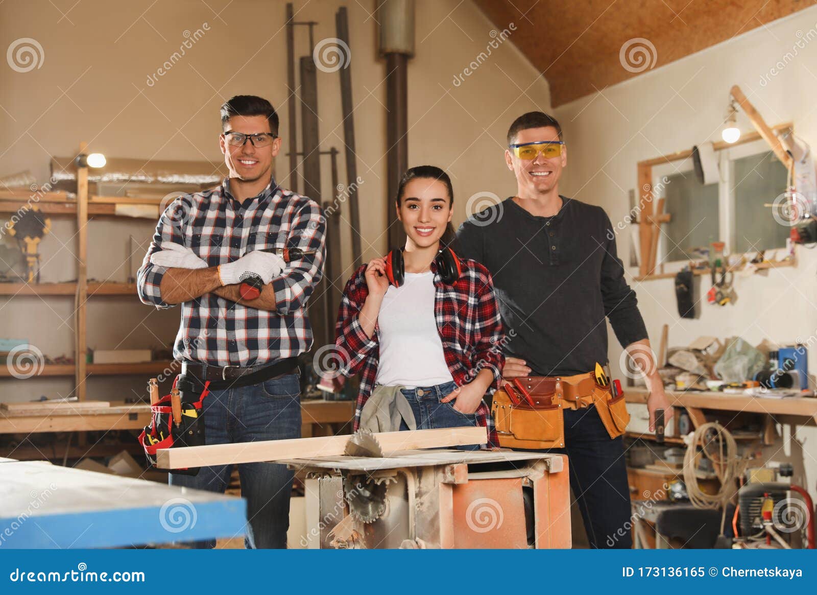 Team of Professional Carpenters in Workshop Stock Image - Image of ...
