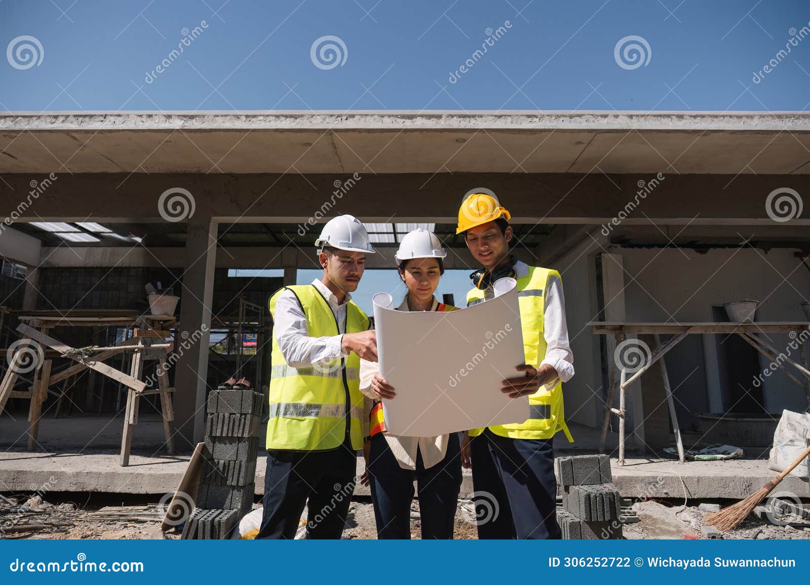 Team of Professional Civil Engineers and Architects Holding Project ...