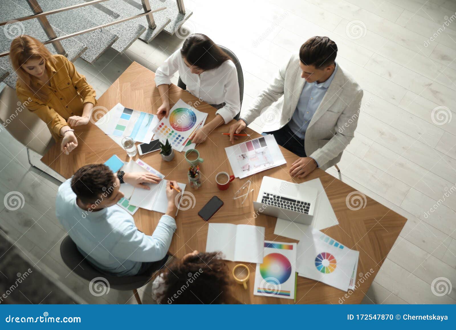 Team of Professional Designers Working Together at Table Stock Photo ...