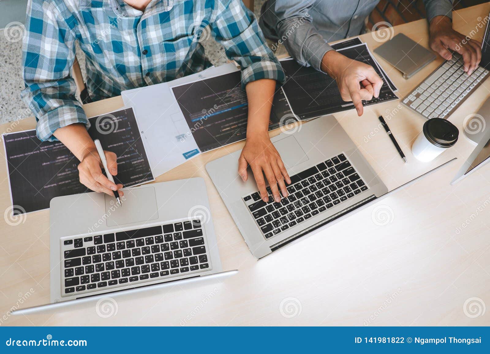Team of Professional Developer Programmer Cooperation Meeting and Brainstorming and Programming ...