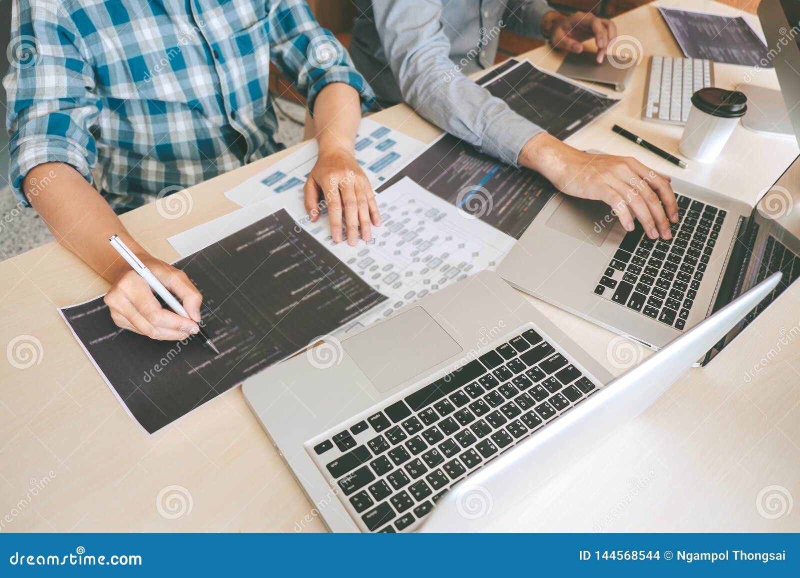 Team of Professional Developer Programmer Cooperation Meeting and Brainstorming and Programming ...