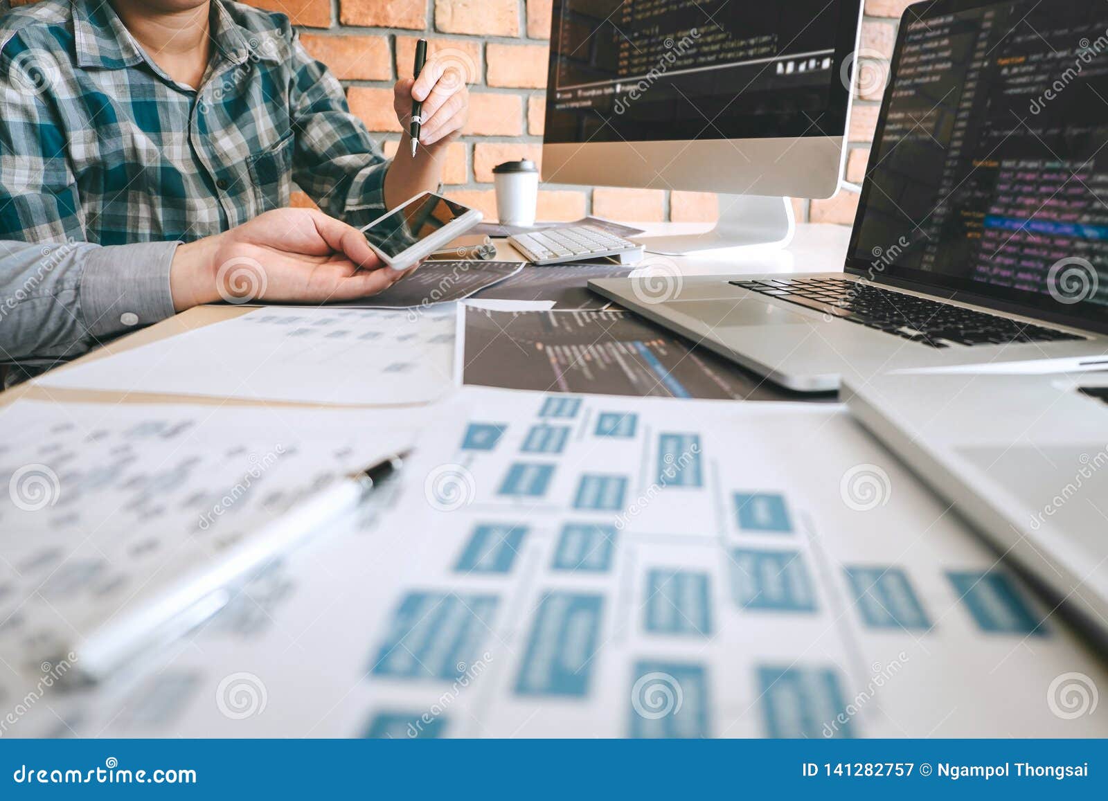 Team Of Professional Developer Programmer Cooperation Meeting And Brainstorming And Programming