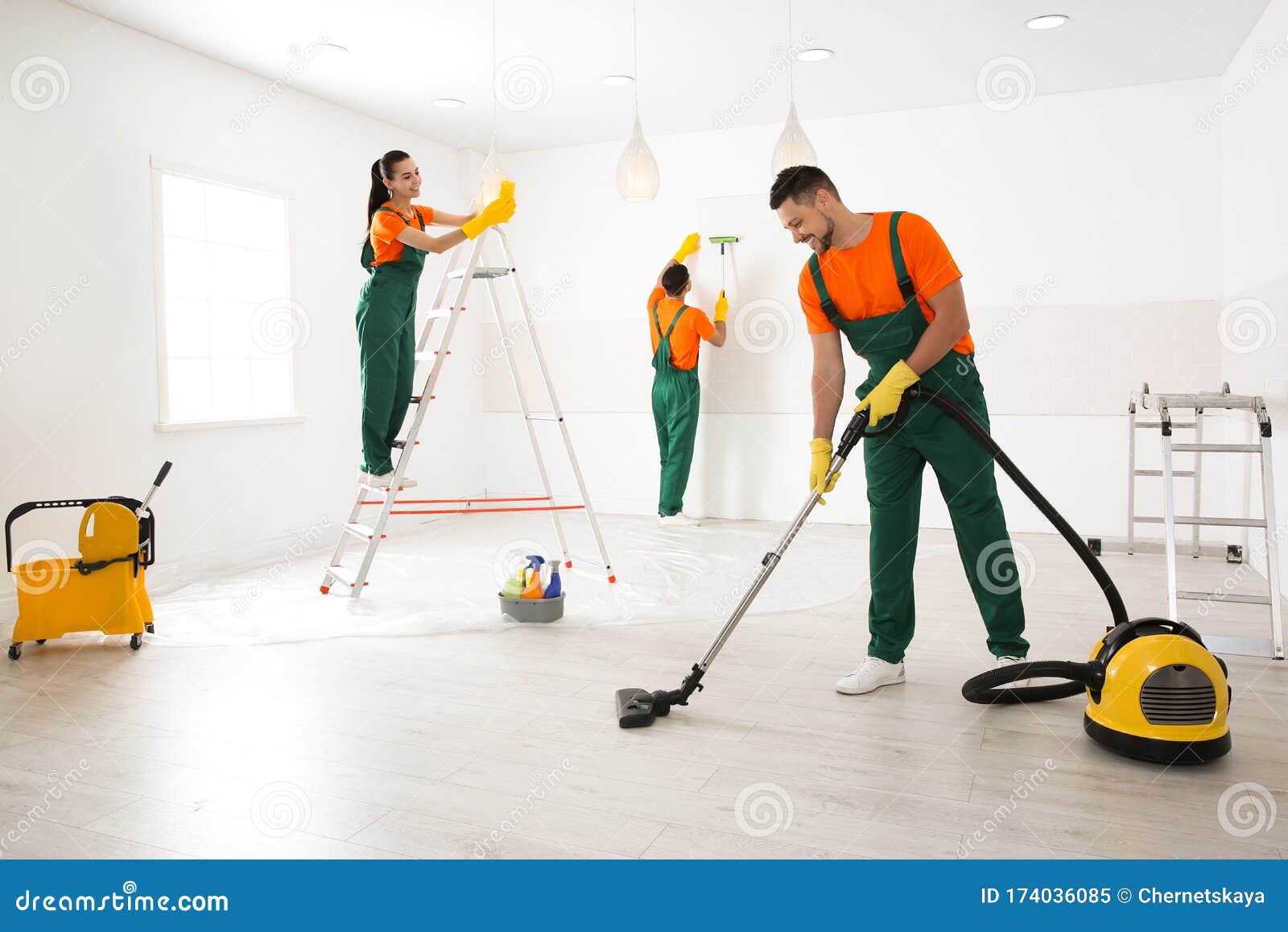 Team of Janitors Cleaning Room after Renovation Stock Image - Image of ...