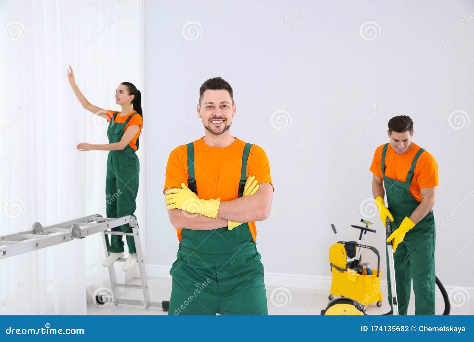 Team of Janitors Cleaning Room after Renovation Stock Photo - Image of ...