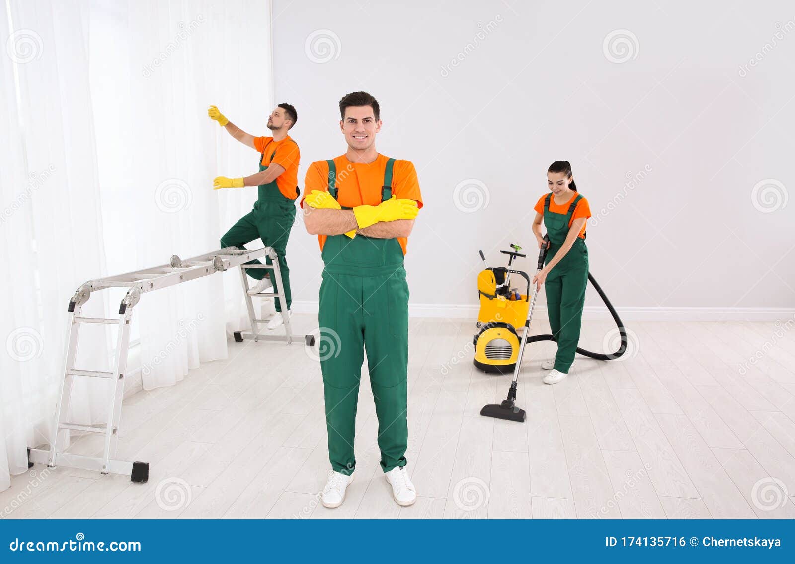 Team of Janitors Cleaning Room after Renovation Stock Photo - Image of ...