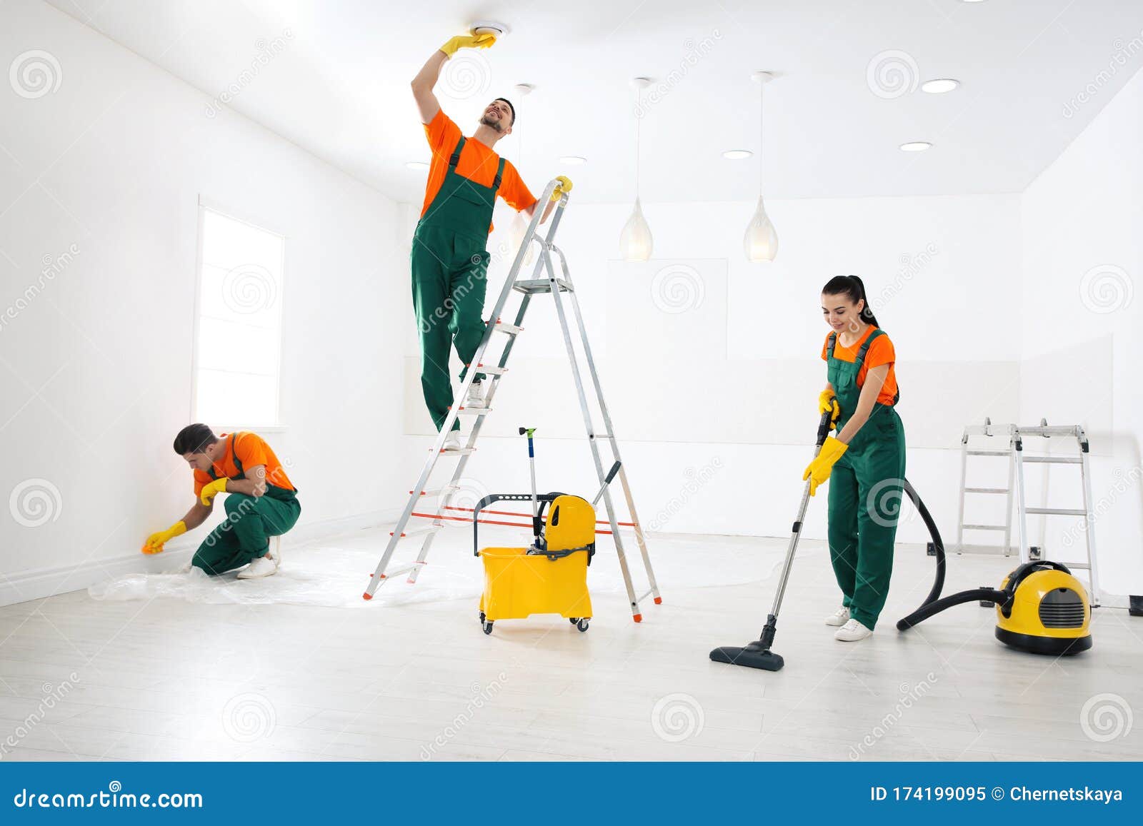 Team of Janitors Cleaning Room after Renovation Stock Image - Image of ...