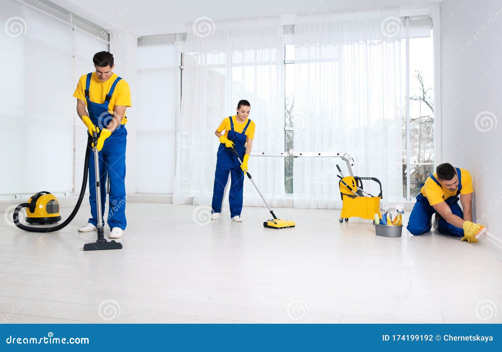 Team of Janitors Cleaning Room after Renovation Stock Photo - Image of ...
