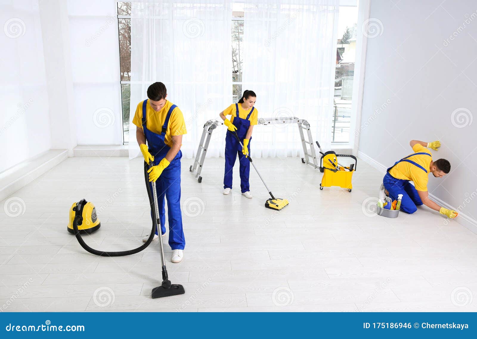 Team of Janitors Cleaning Room after Renovation Stock Photo - Image of ...