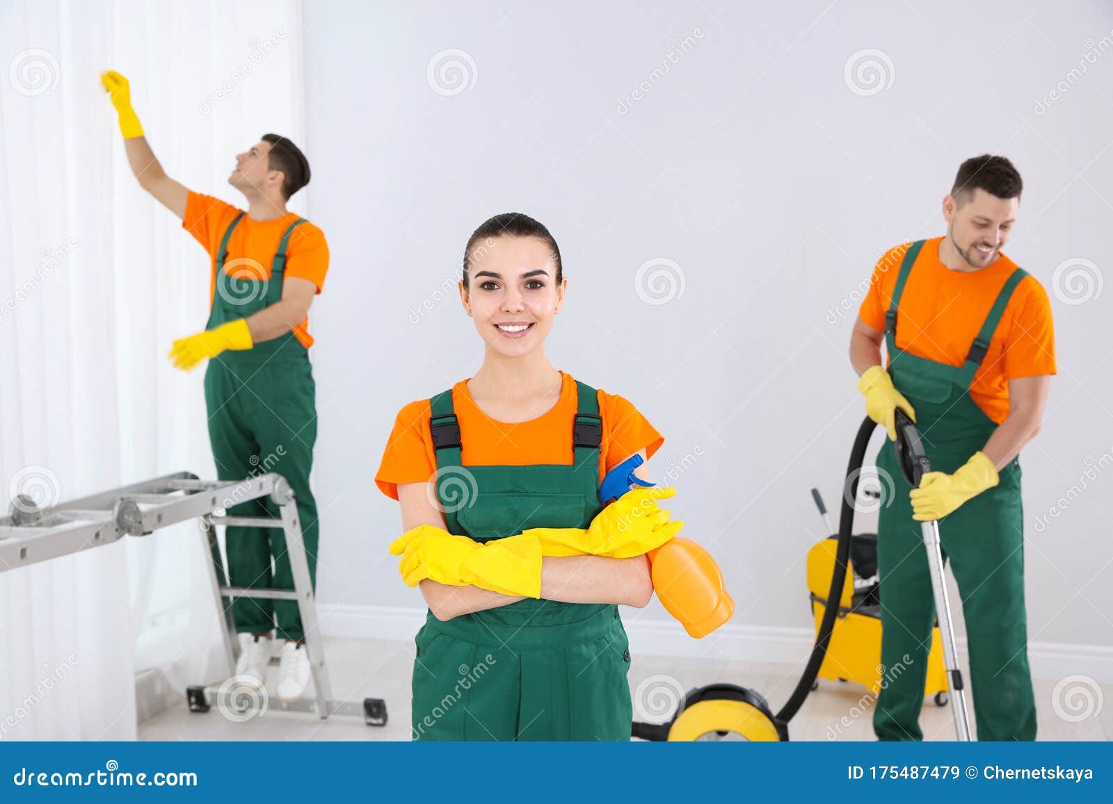 Team of Professional Janitors Cleaning Room after Renovation Stock ...
