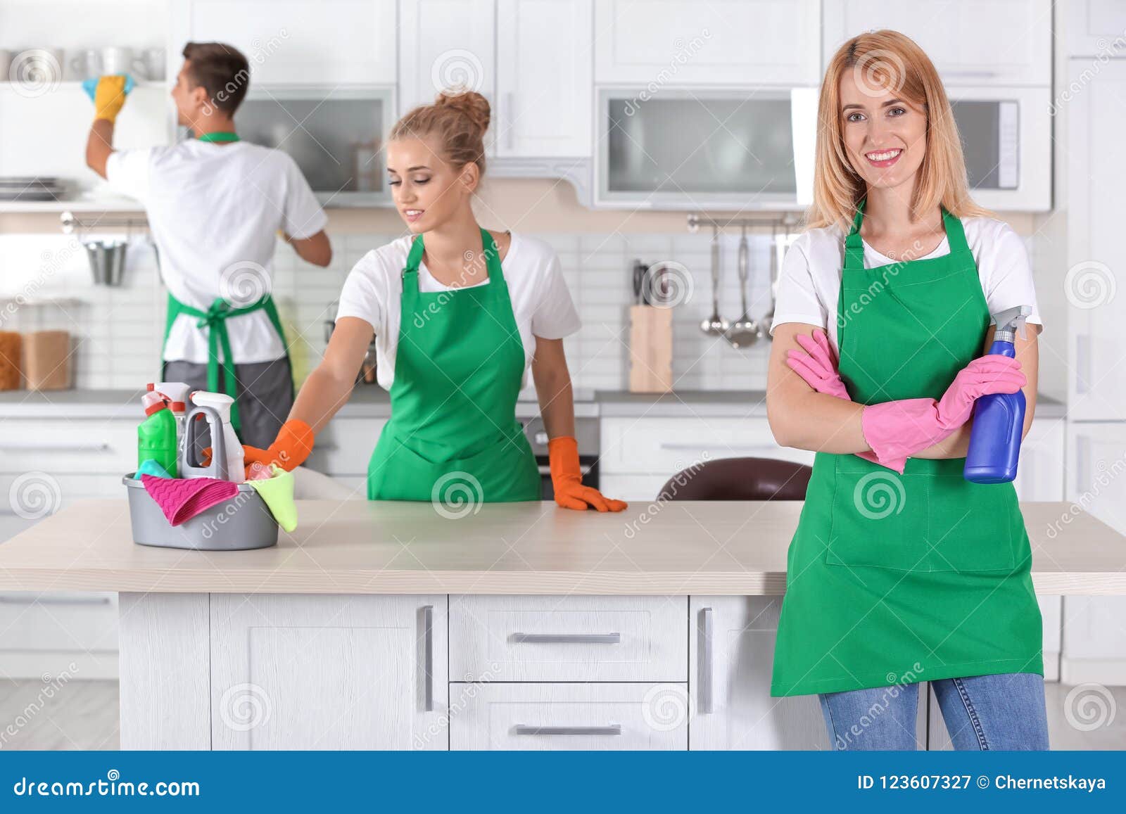 Team of Professional Janitors in Uniform Stock Image - Image of ...