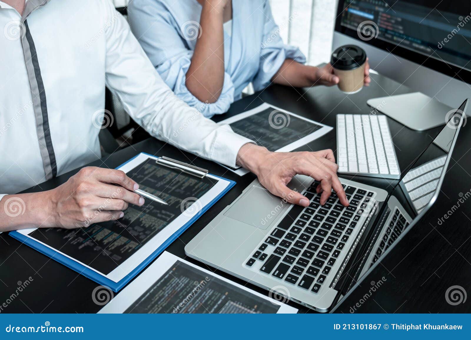 Team Of Programmer Working In Software Javascript Computer In It Office Writing Codes And Data