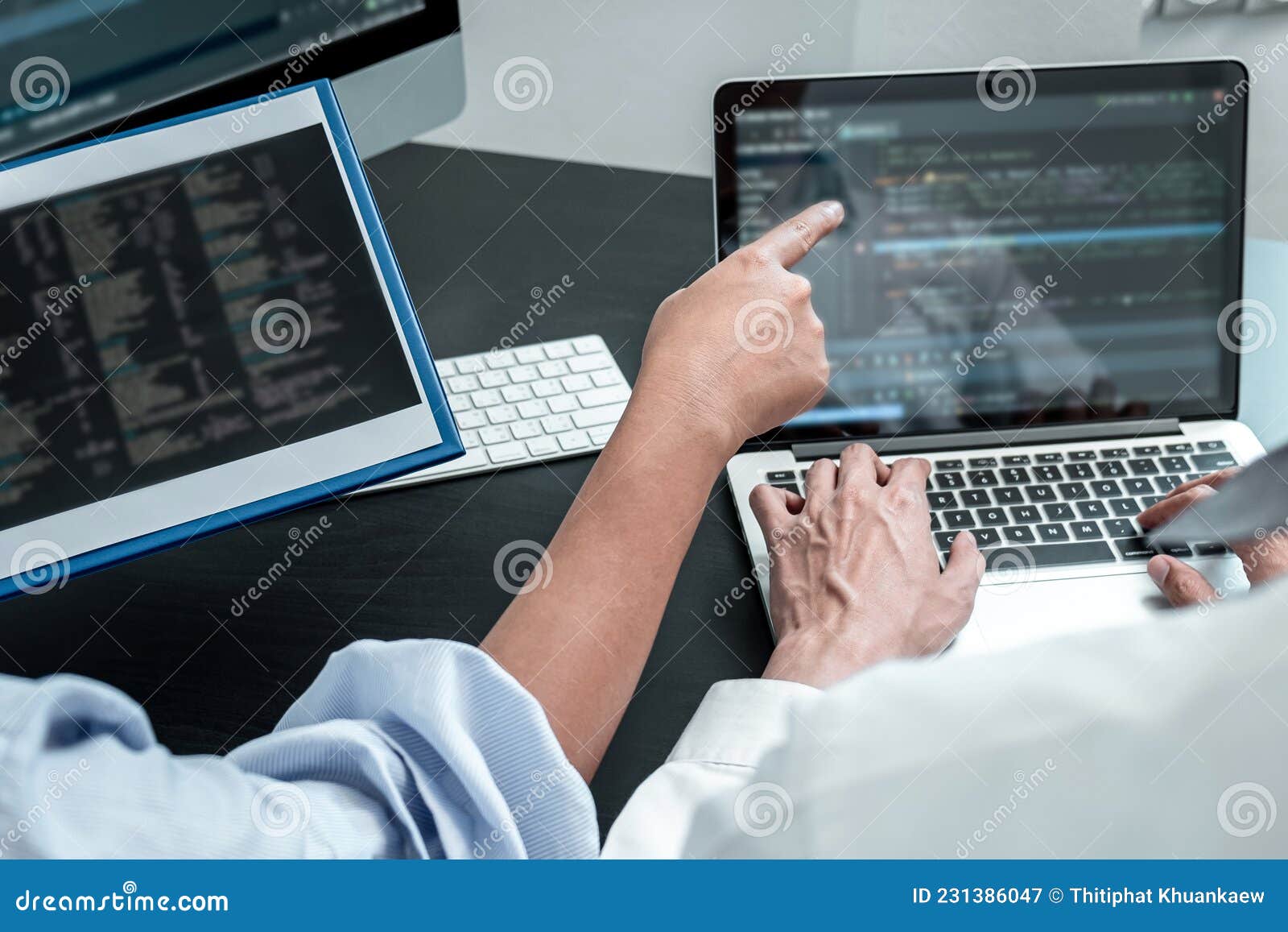 Team Of Programmer Working In Software Javascript Computer In It Office Writing Codes And Data