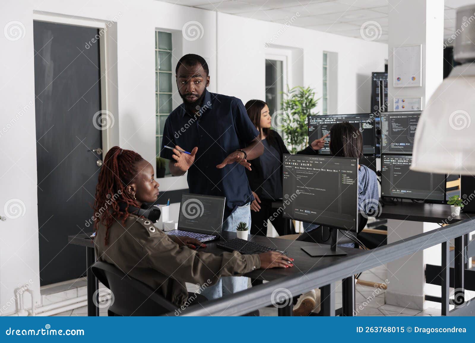 Team of Programmers Typing Machine Learning App Code on Programming Computer Stock Image - Image ...