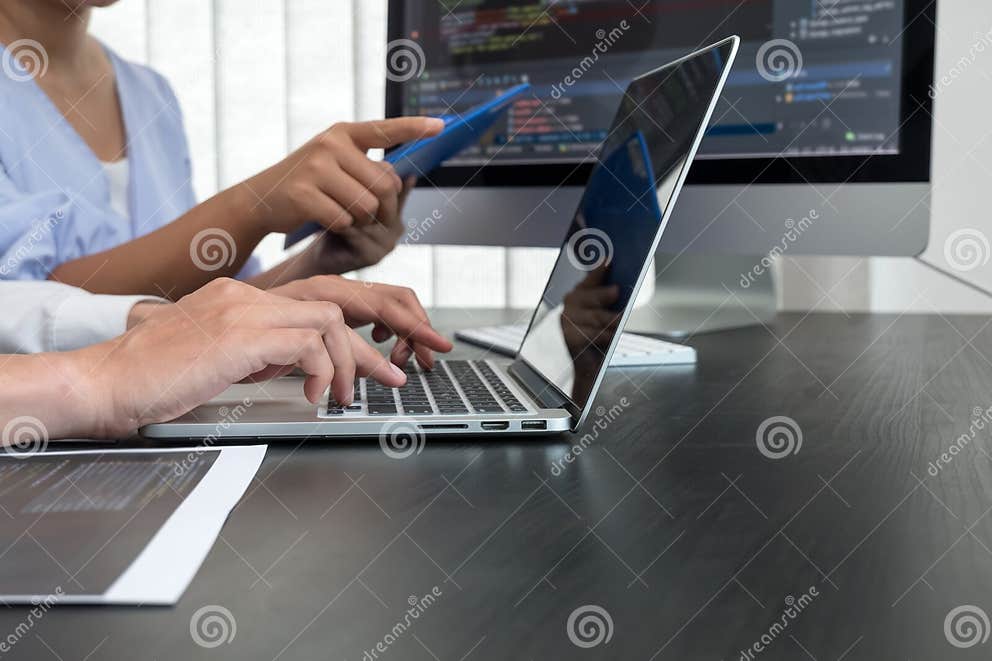 Team of Programmers Working with Computer Programming, Professional Development, and Coding ...