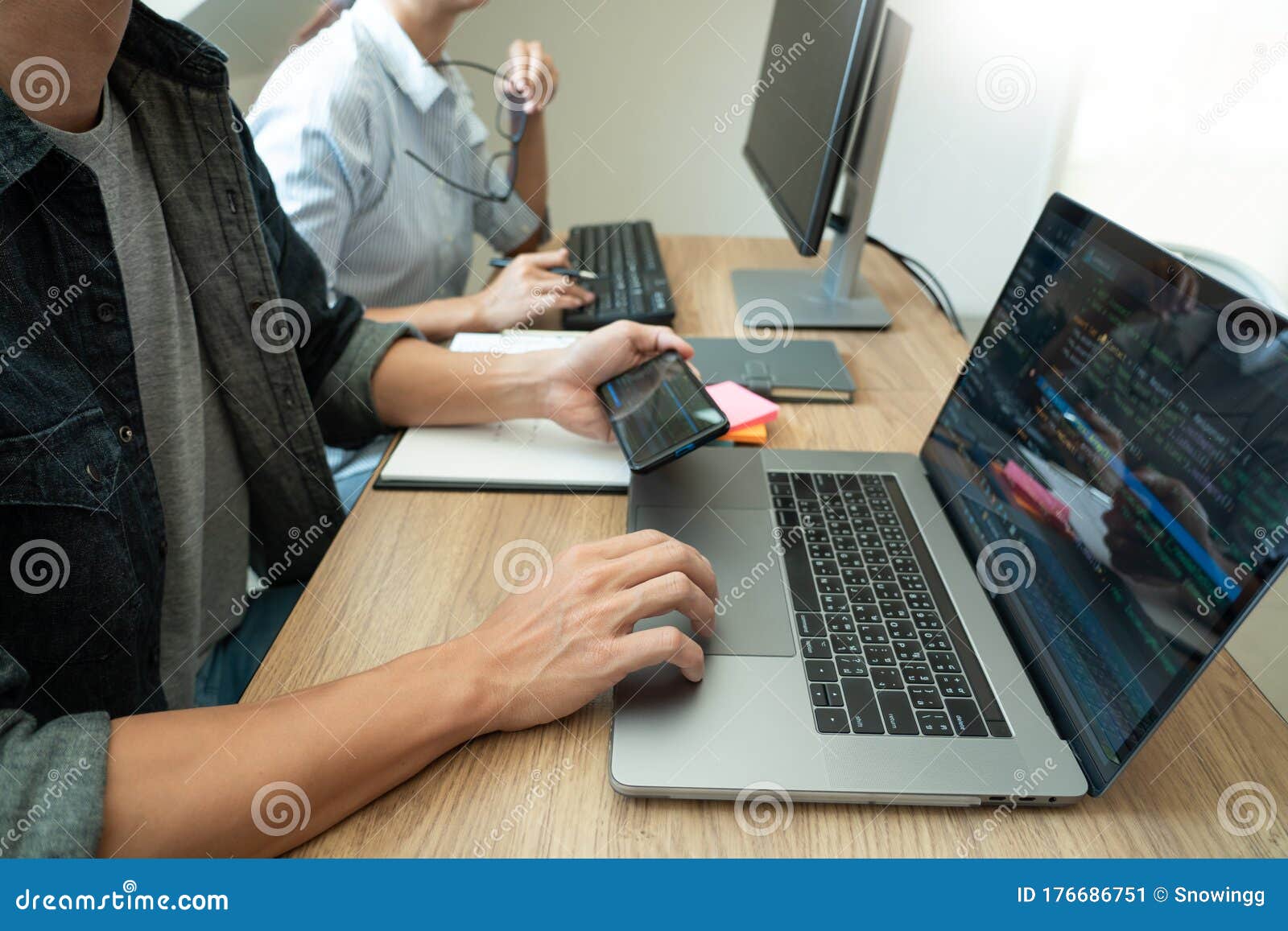 Team Of Programmers Working Together Development Website Design And Coding Technologies In A