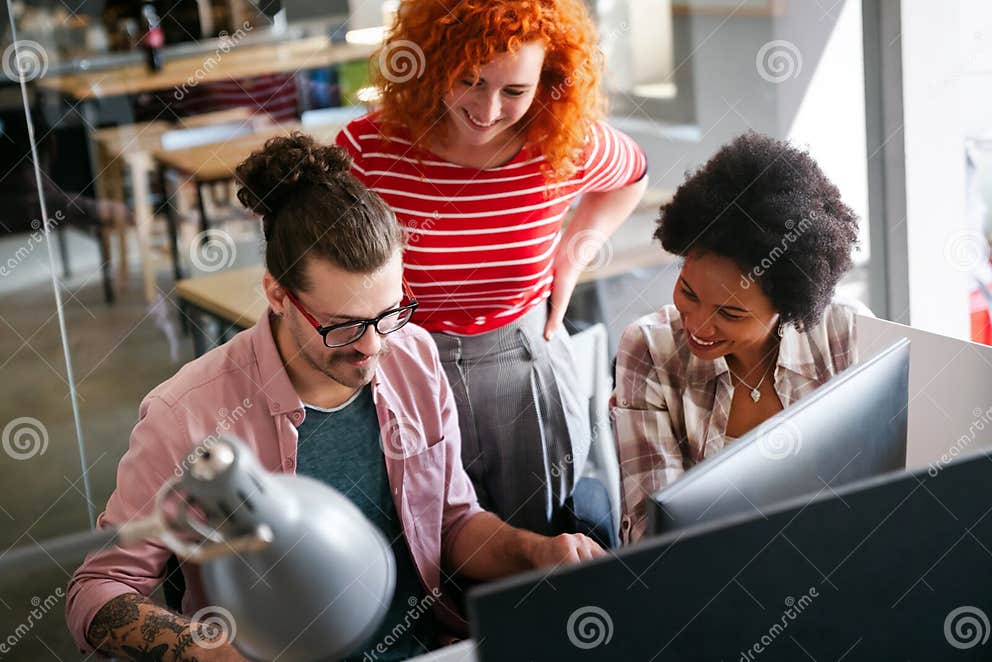 Team of Programmers Writing Digital Code in the Metaverse and Working Together on the Internet ...