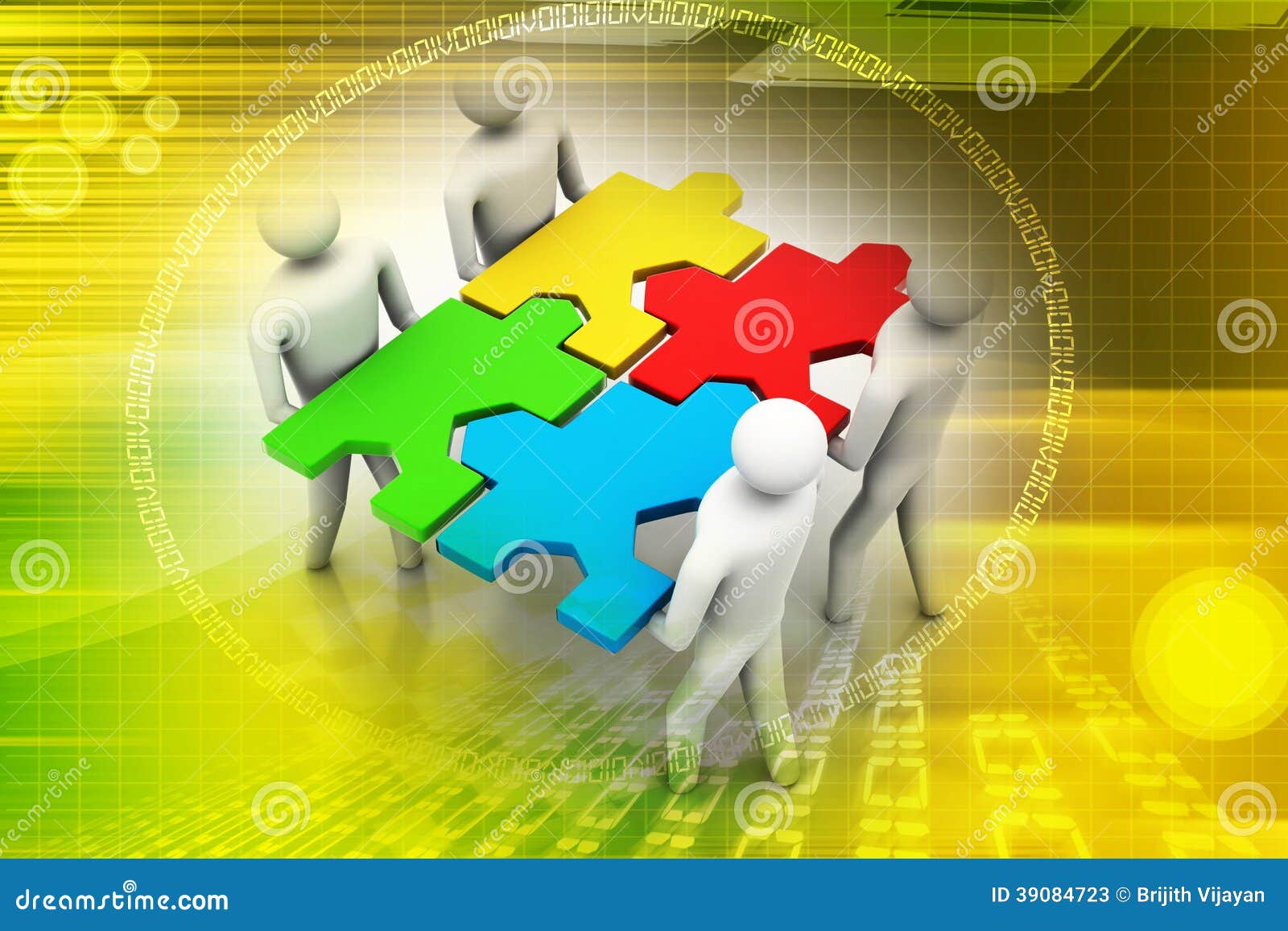 Team with the Puzzles in Hands Stock Illustration - Illustration of ...