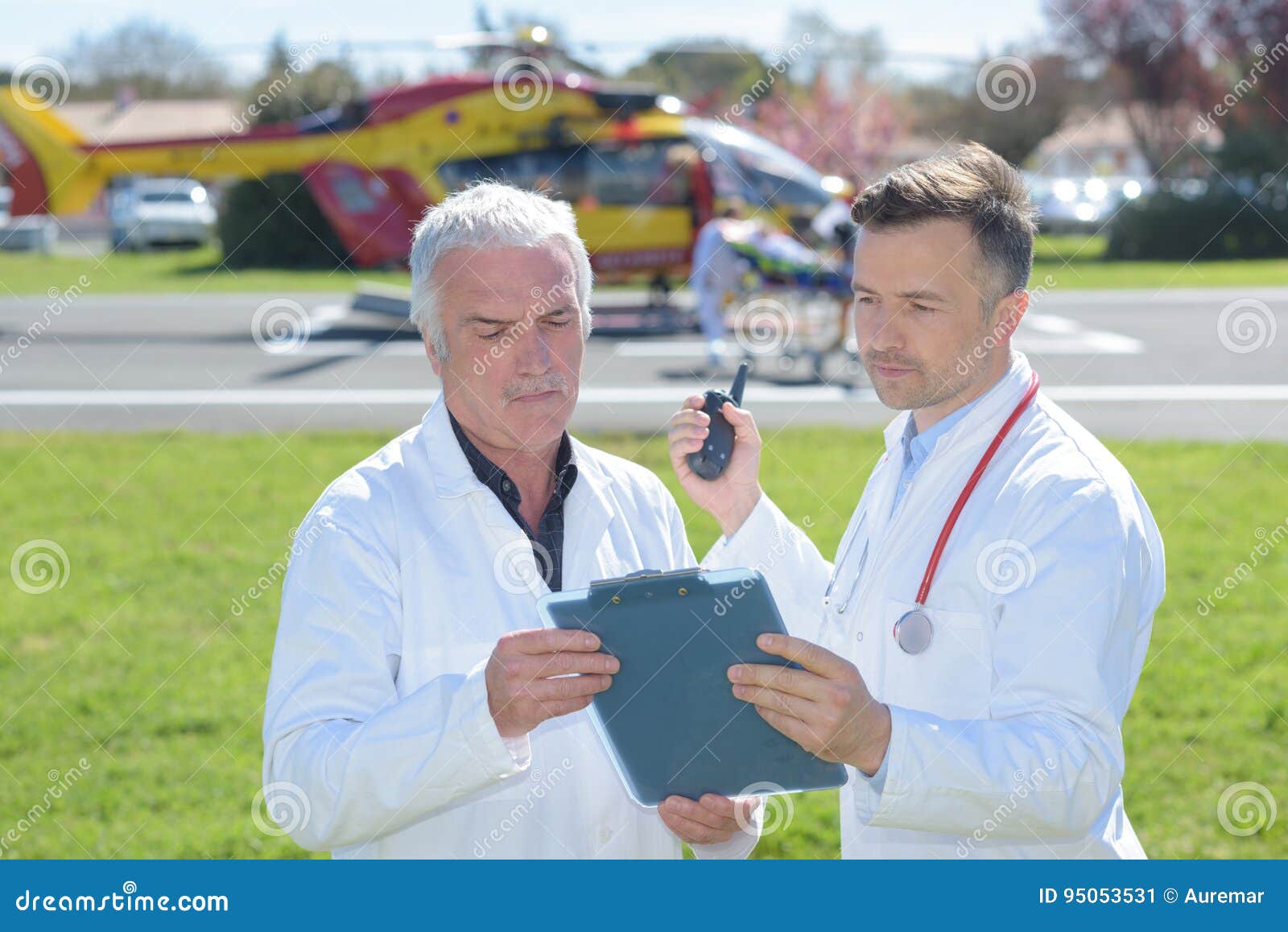 Team Rescuers Paramedic Doctor and Pilot Stock Image - Image of ...
