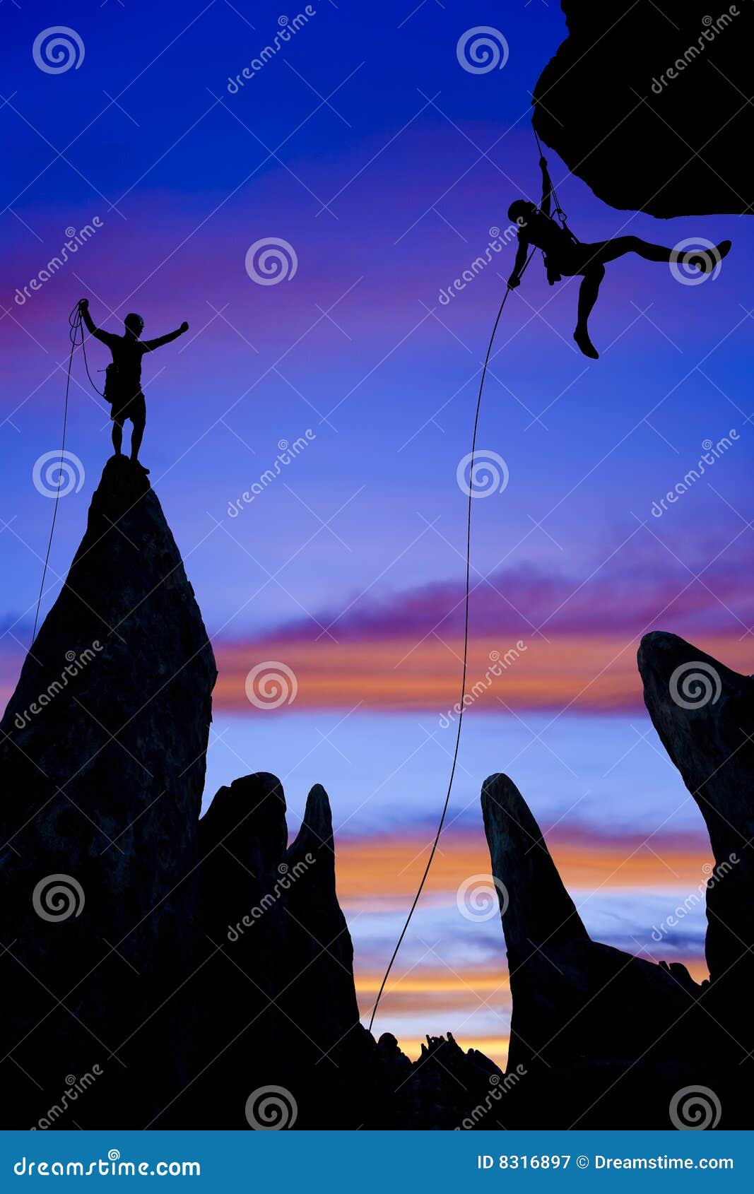 Team of Rock Climbers on the Summit. Stock Image - Image of high ...