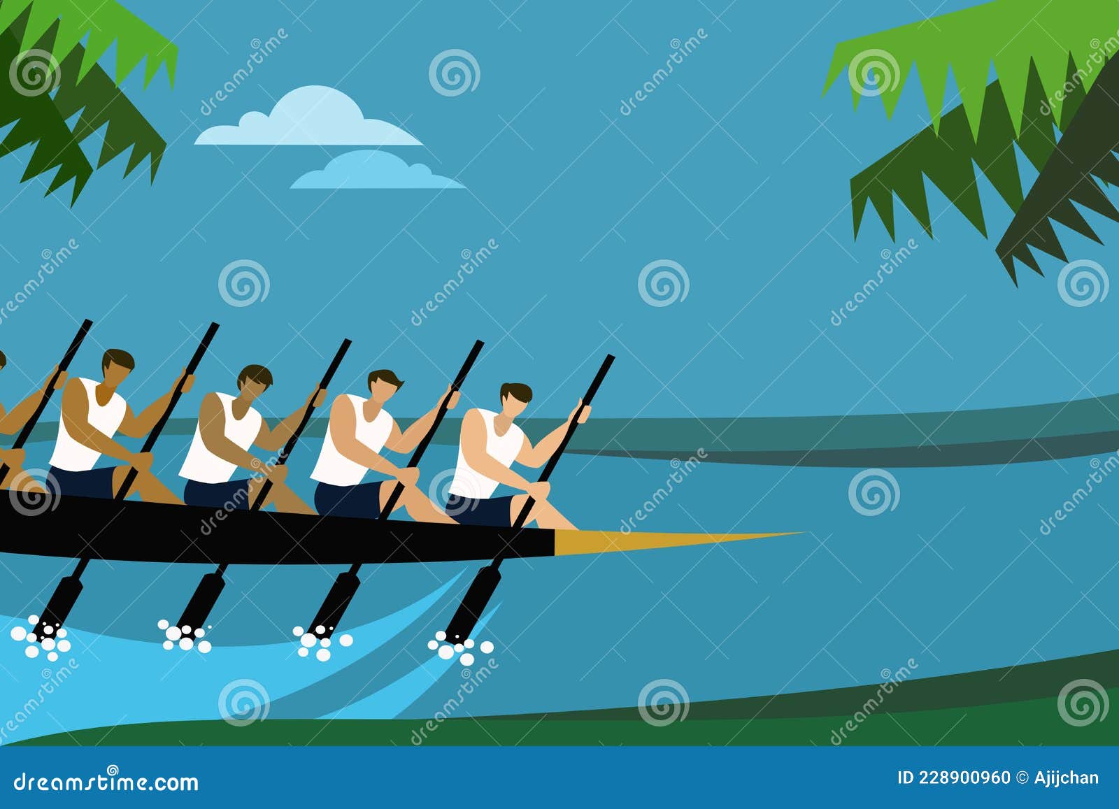 A Team Rowing Traditional Snake Boats. Concept For Boat Racing In The ...
