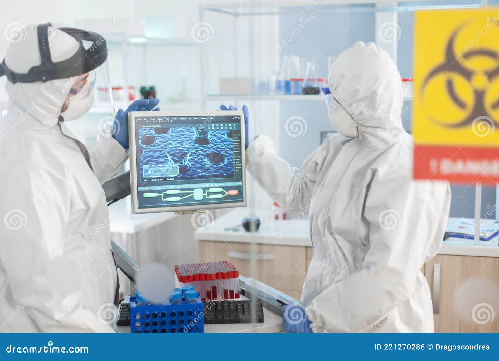 Team of Scientist Looking at Virus Evolution Standing in Lab Danger ...