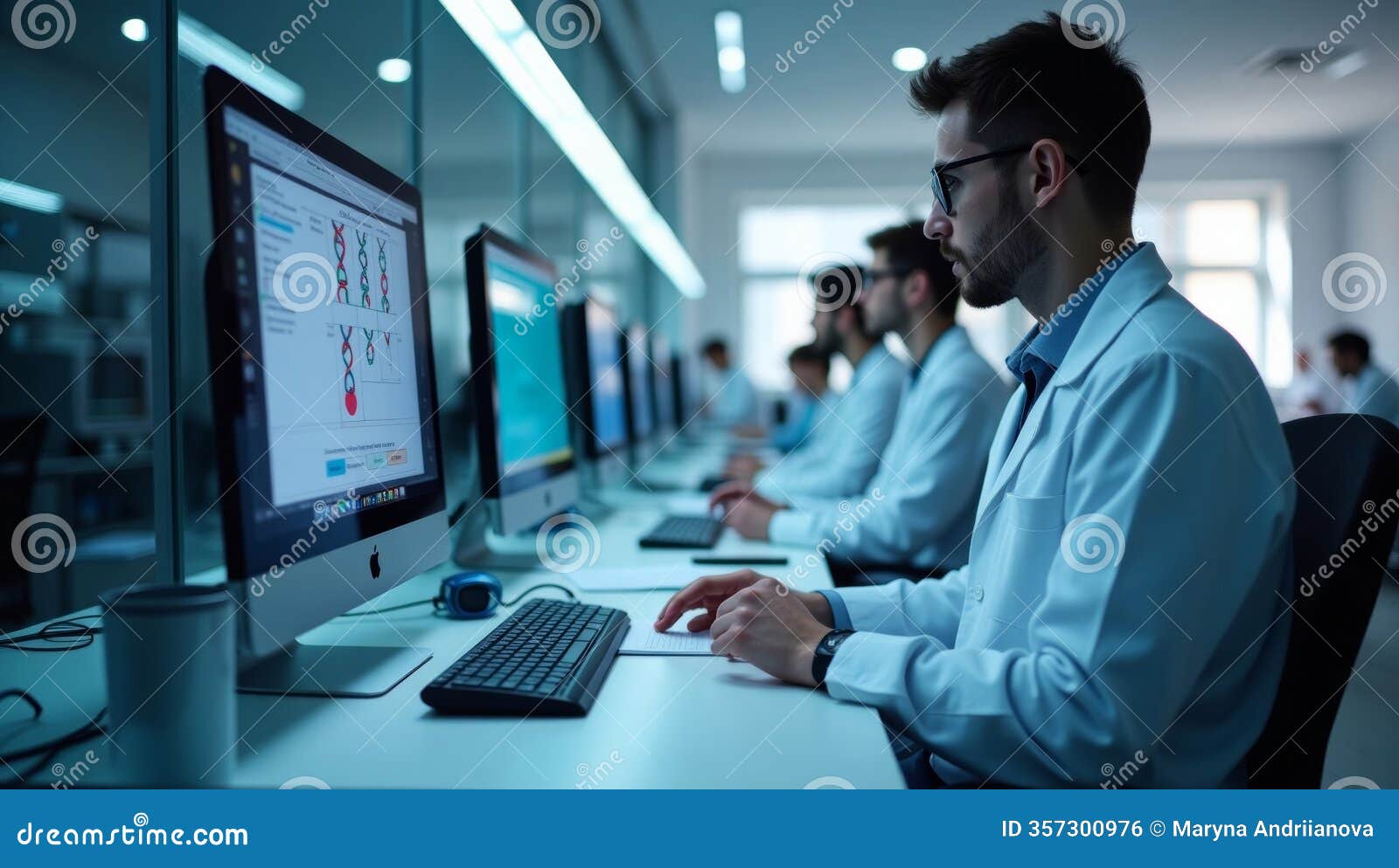 Scientists Working on Dna Structure in Modern Laboratory Using ...