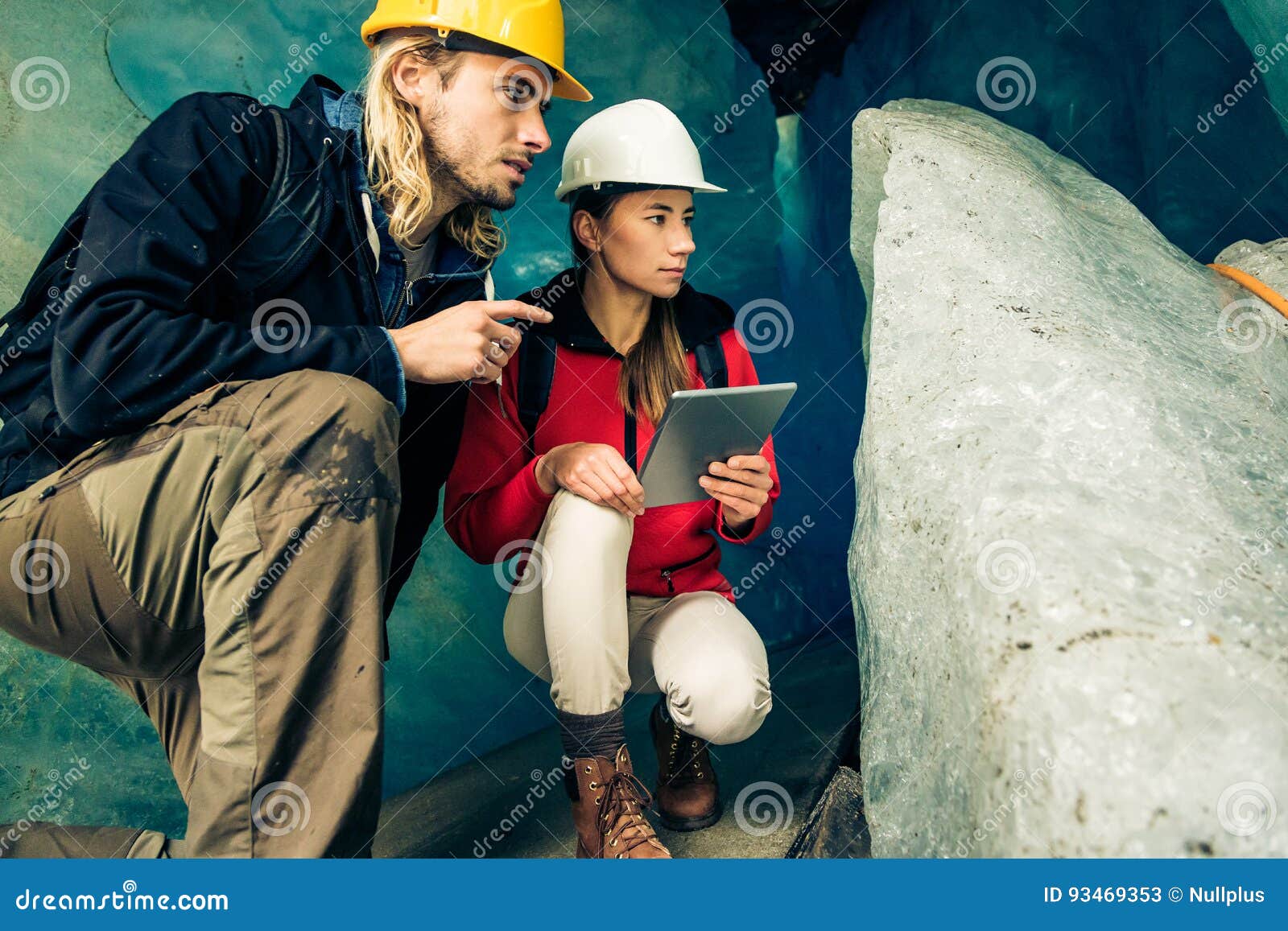 Team of Scientists Examining a Glacier Stock Image - Image of cave ...