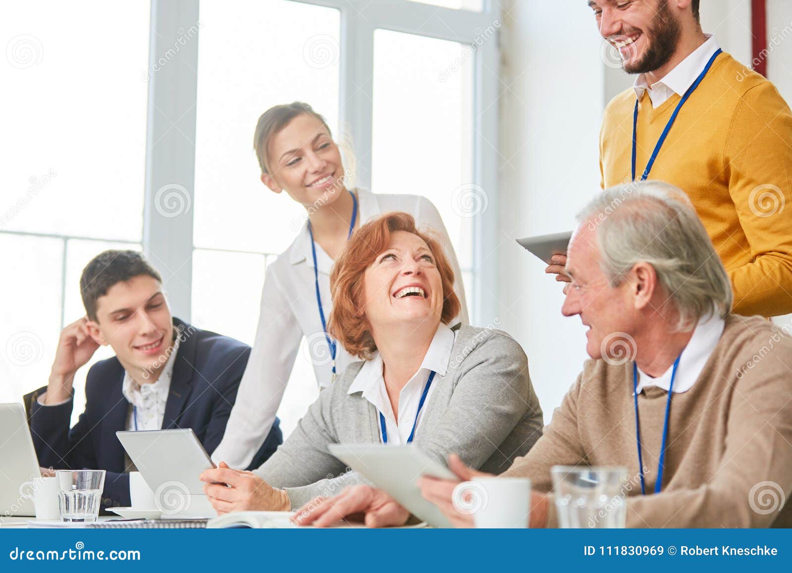 Team with Senior People in Computing and Internet Training Stock Image ...