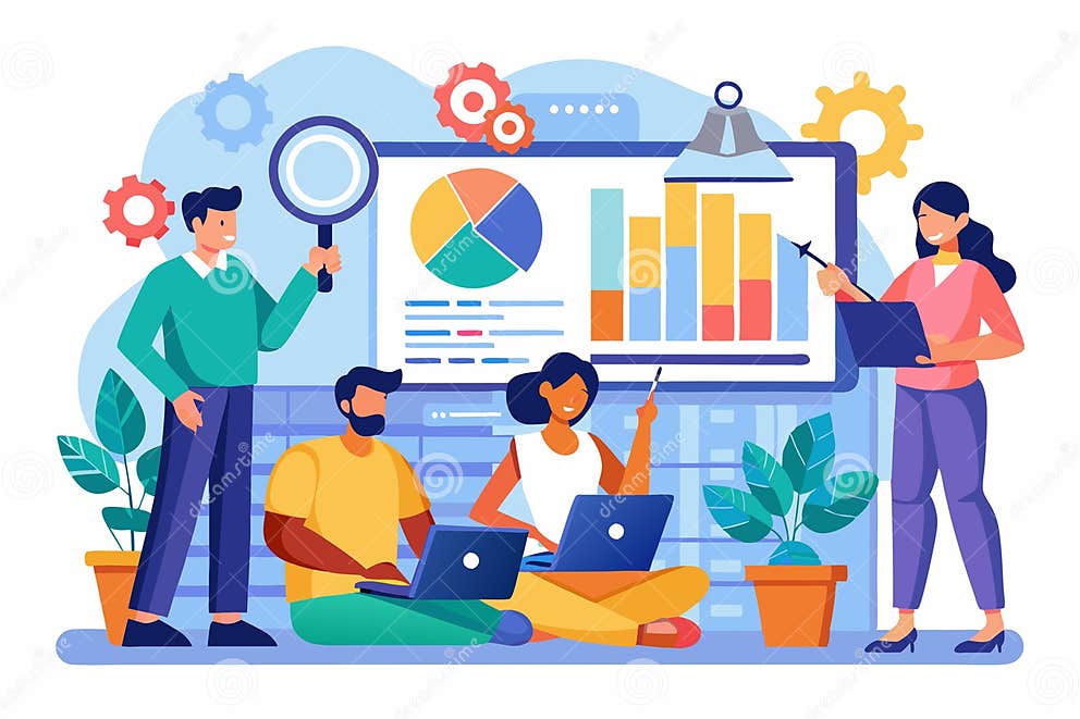 A Team of SEO Analysts Work Together with Laptops and Charts in a ...