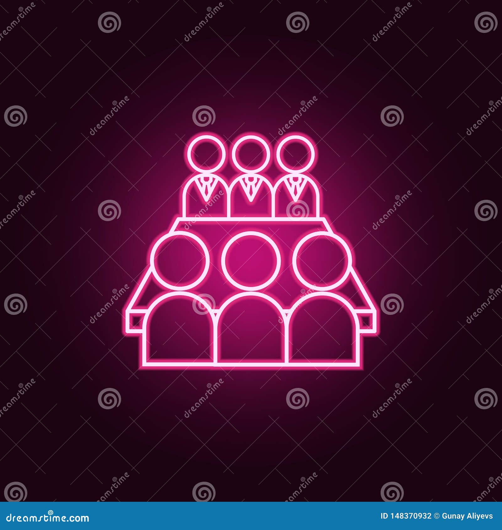 The Team Sits at the Table Neon Icon. Elements of Team Work Set Stock ...