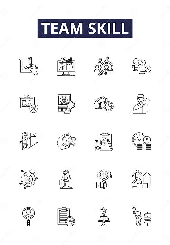 Team Skill Line Vector Icons and Signs. Problem-solving, Communication ...