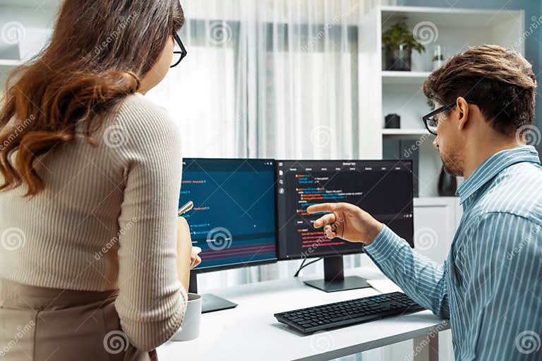 Developers Program Coding Discussing Website Planning Software. Postulate. Stock Photo - Image ...