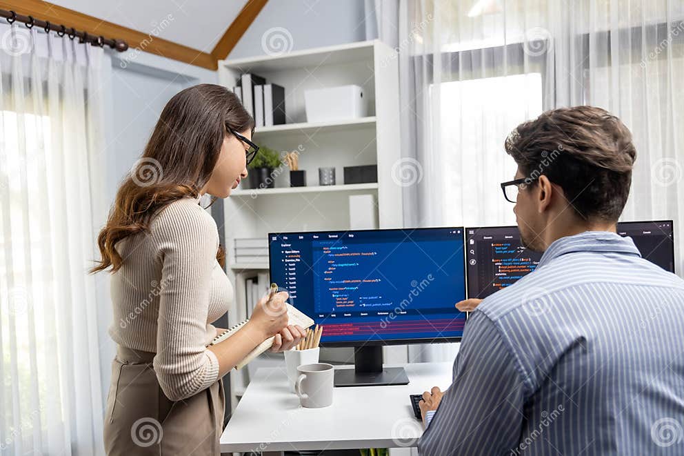 Developers Program Coding Discussing Website Planning Software. Postulate. Stock Photo - Image ...