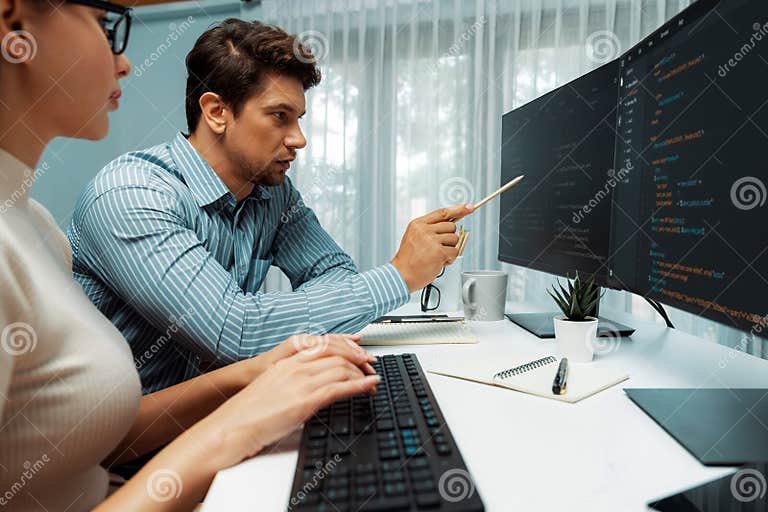 Team Developers Program Thinking Newest Coding Creative Website. Postulate. Stock Photo - Image ...
