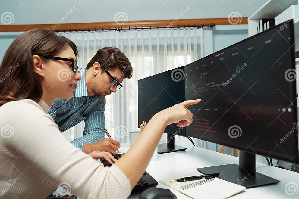 Team Developers Program Thinking Newest Coding Creative Website. Postulate. Stock Image - Image ...