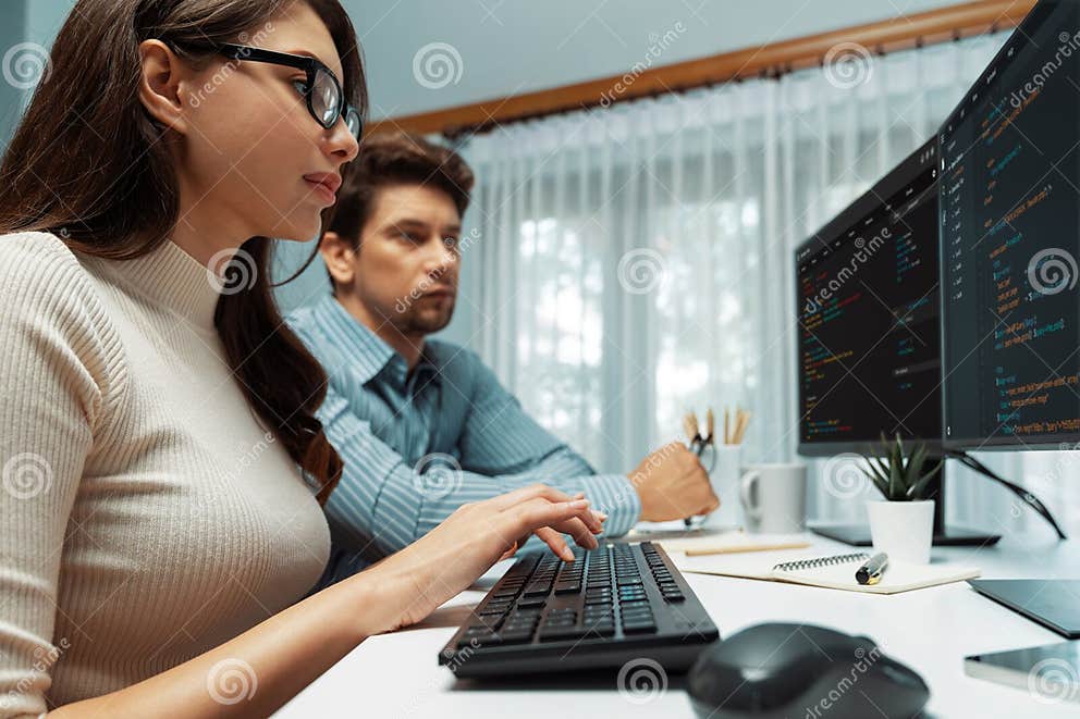 Team Developers Program Thinking Newest Coding Creative Website. Postulate. Stock Image - Image ...