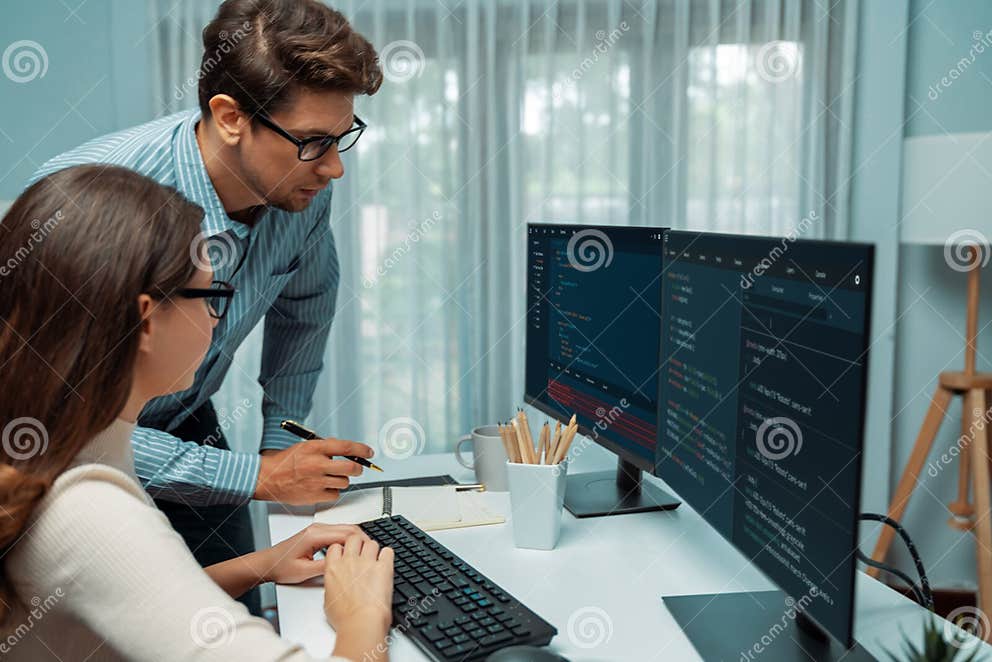 Team Developers Program Thinking Newest Coding Creative Website. Postulate. Stock Image - Image ...